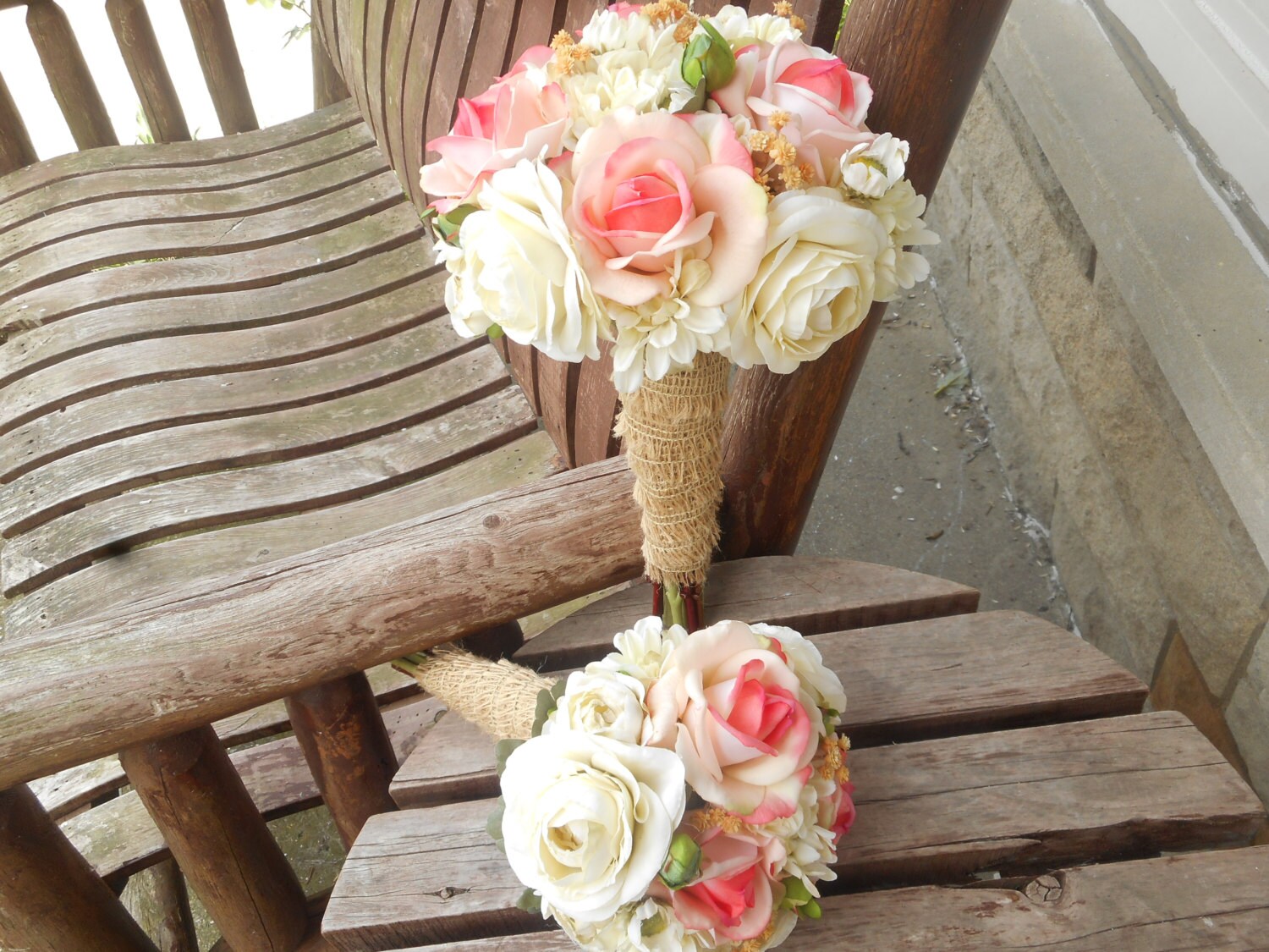 Pink Rose and Champagne Rustic Wedding Bouquet / Silk Bridal | Etsy