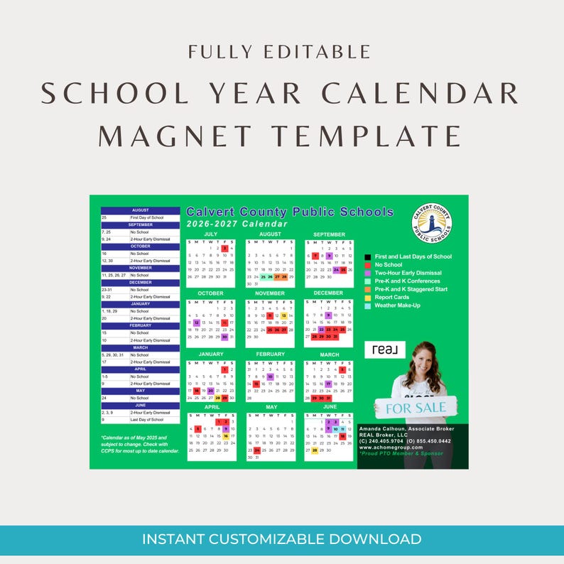 2026-2027 School Calendar Magnet | Marketing (canva Template) - Etsy UK