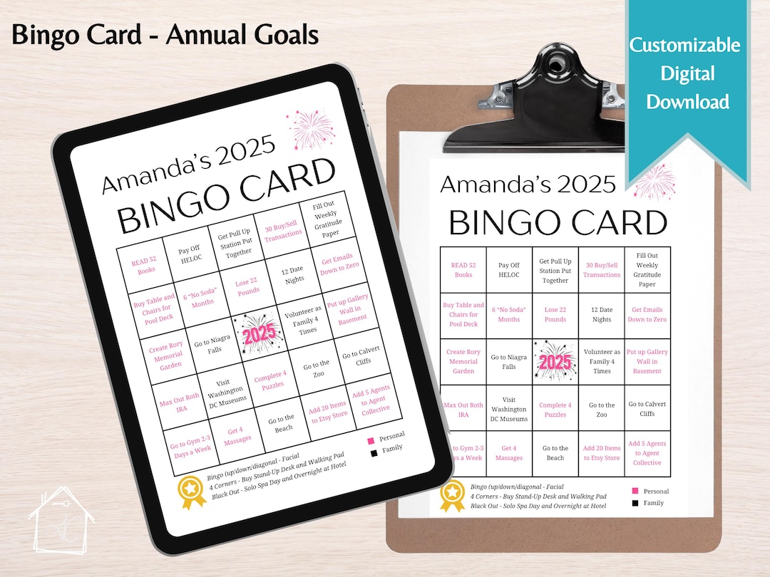 Annual Goals Bingo Card | Goal Tracker, Vision Board (canva Template ...