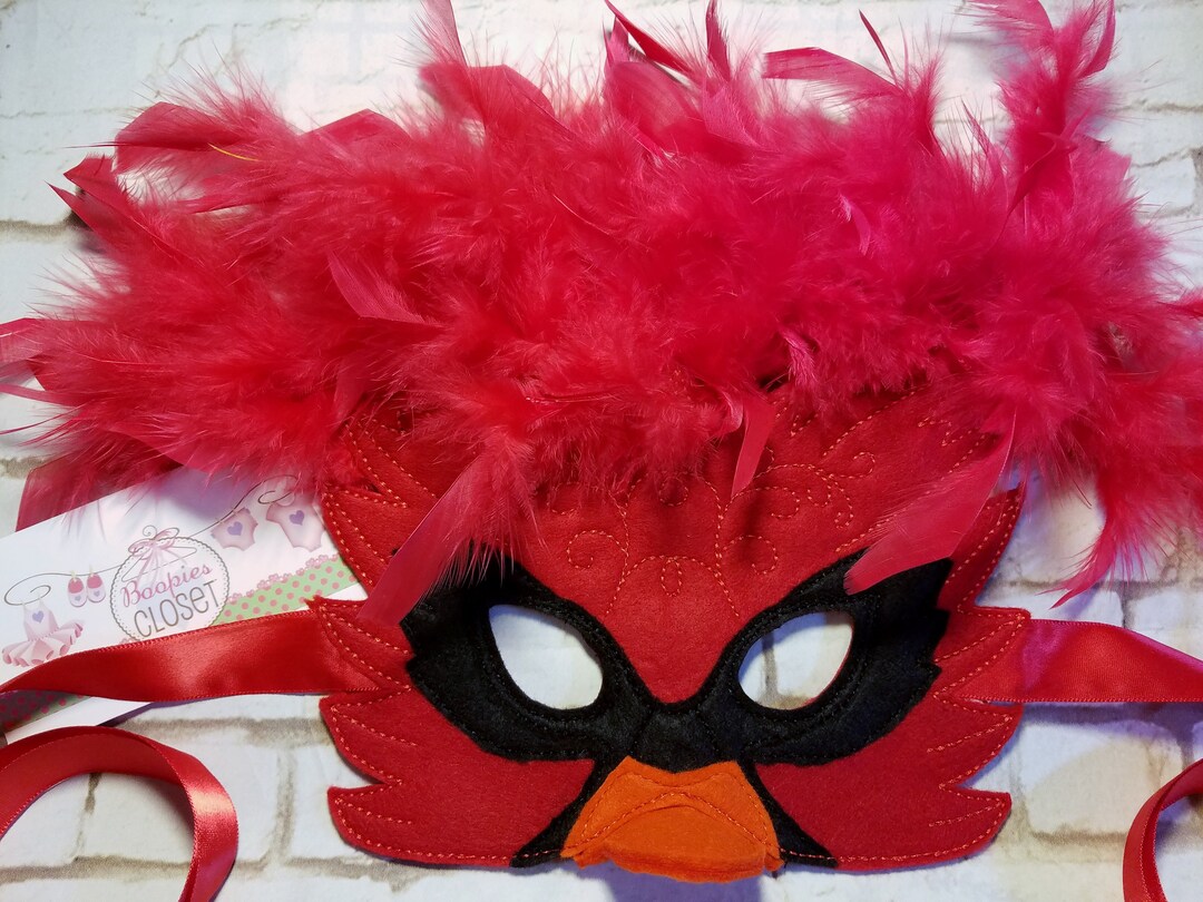 Feathered Cardinal Mask, Red Cardinal Bird Mask, Feathered Bird ...