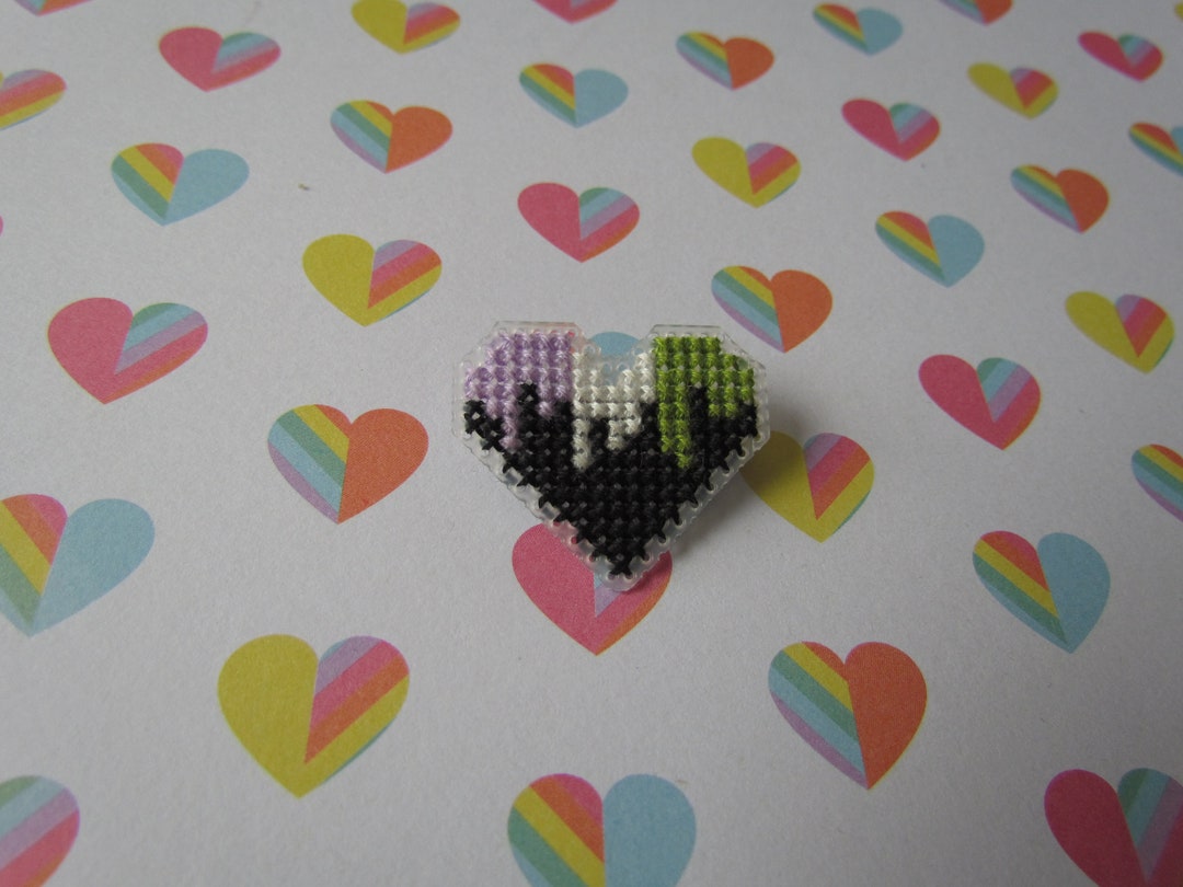 Cross Stitched Pride Flag Pins - GENDERQUEER DRIPPY HEART - Etsy