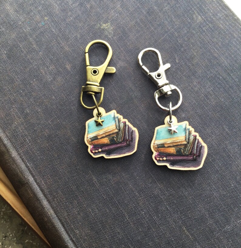 Book Lover Keychain, Keyring and Bag Charm, Sustainable Wood Charm ...
