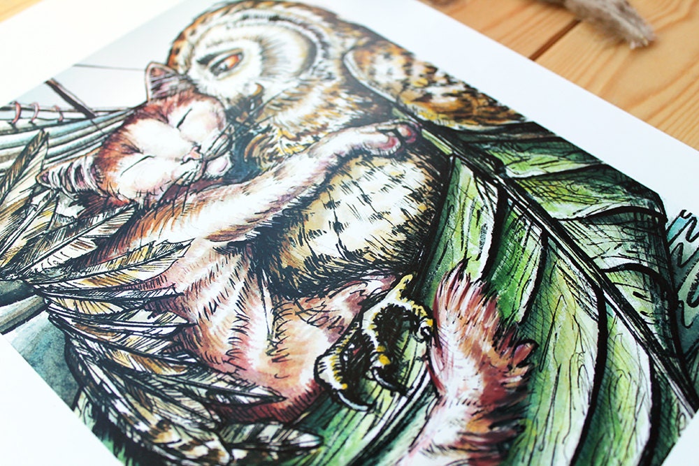 Owl and the Pussycat Print, A4, Illustration Print, Engagement Gift ...