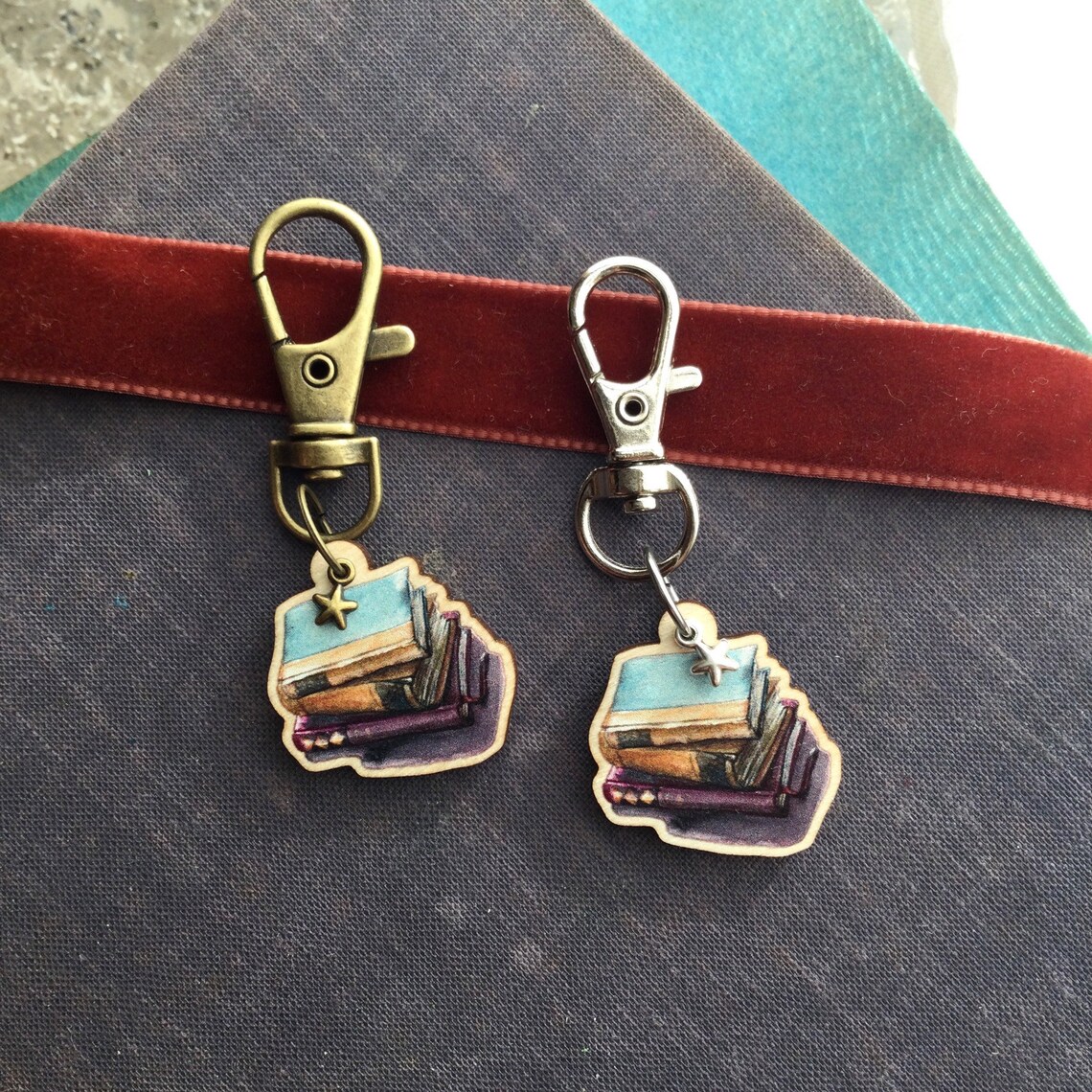 Book Lover Keychain Keyring and Bag Charm Sustainable Wood - Etsy
