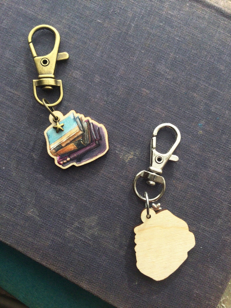Book Lover Keychain, Keyring and Bag Charm, Sustainable Wood Charm ...