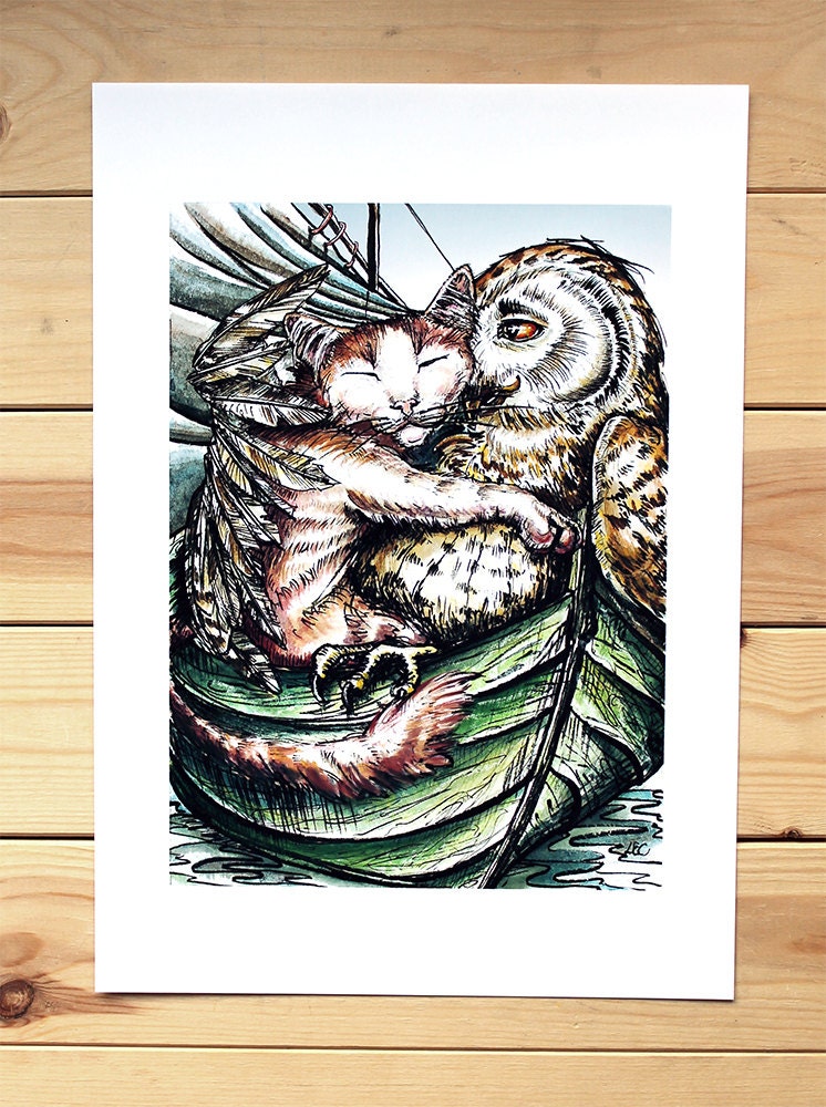 Owl and the Pussycat Print, A4, Illustration Print, Engagement Gift ...