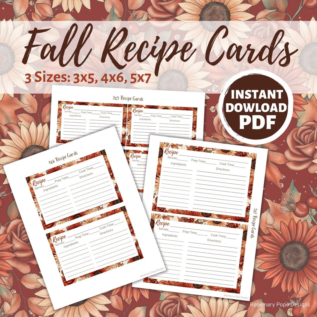 Fall Recipe Card Template Holiday Recipe Card Recipe Cards - Etsy