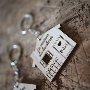 Customizable Wooden House Key Ring, Housewarming Gift, Personalized ...