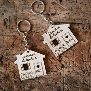 Customizable Wooden House Key Ring, Housewarming Gift, Personalized ...