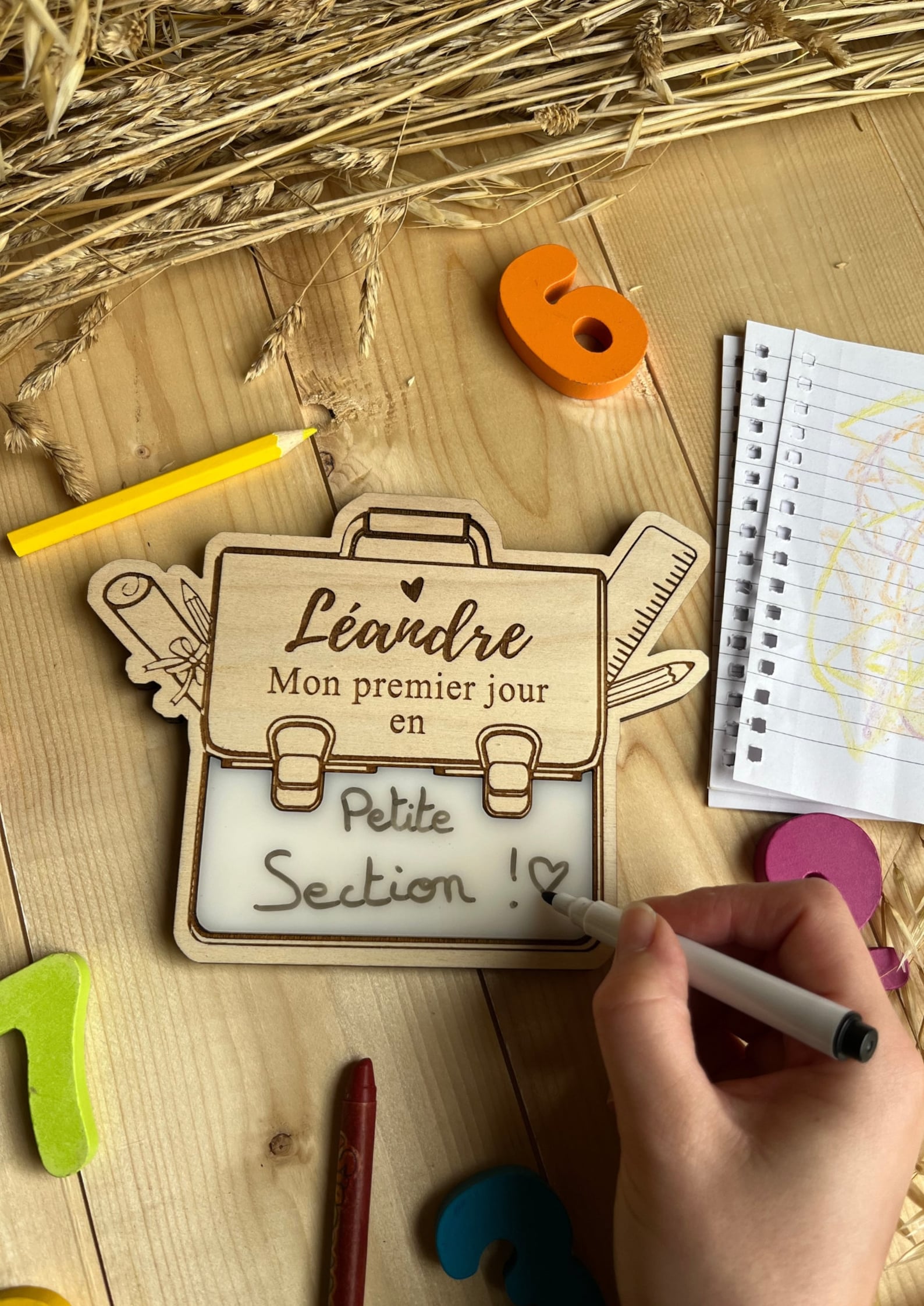 Pancarte rentrée cartable bois, mon premier jour d'école, décoration ...