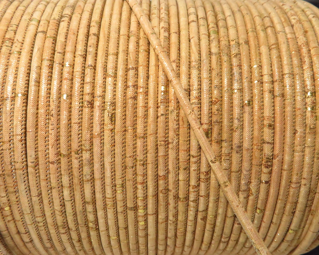 1m/39in - 3mm Portuguese Cork Cord - Natural Tone With Golden Strokes ...