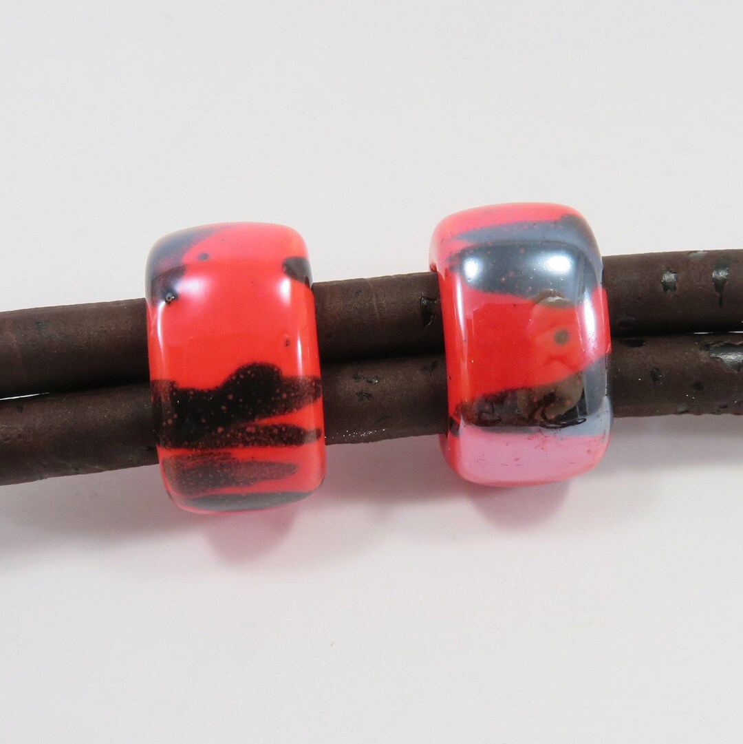 2 Pieces - Ceramic Beads Red Color - Spacer for Two 5mm Cord - Leather ...