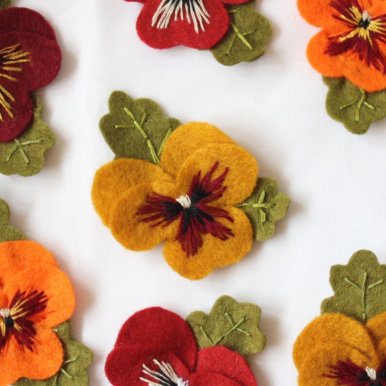 Autumn Pansy Brooches, Hand Embroidered Felt Viola Flower Brooch - Etsy ...