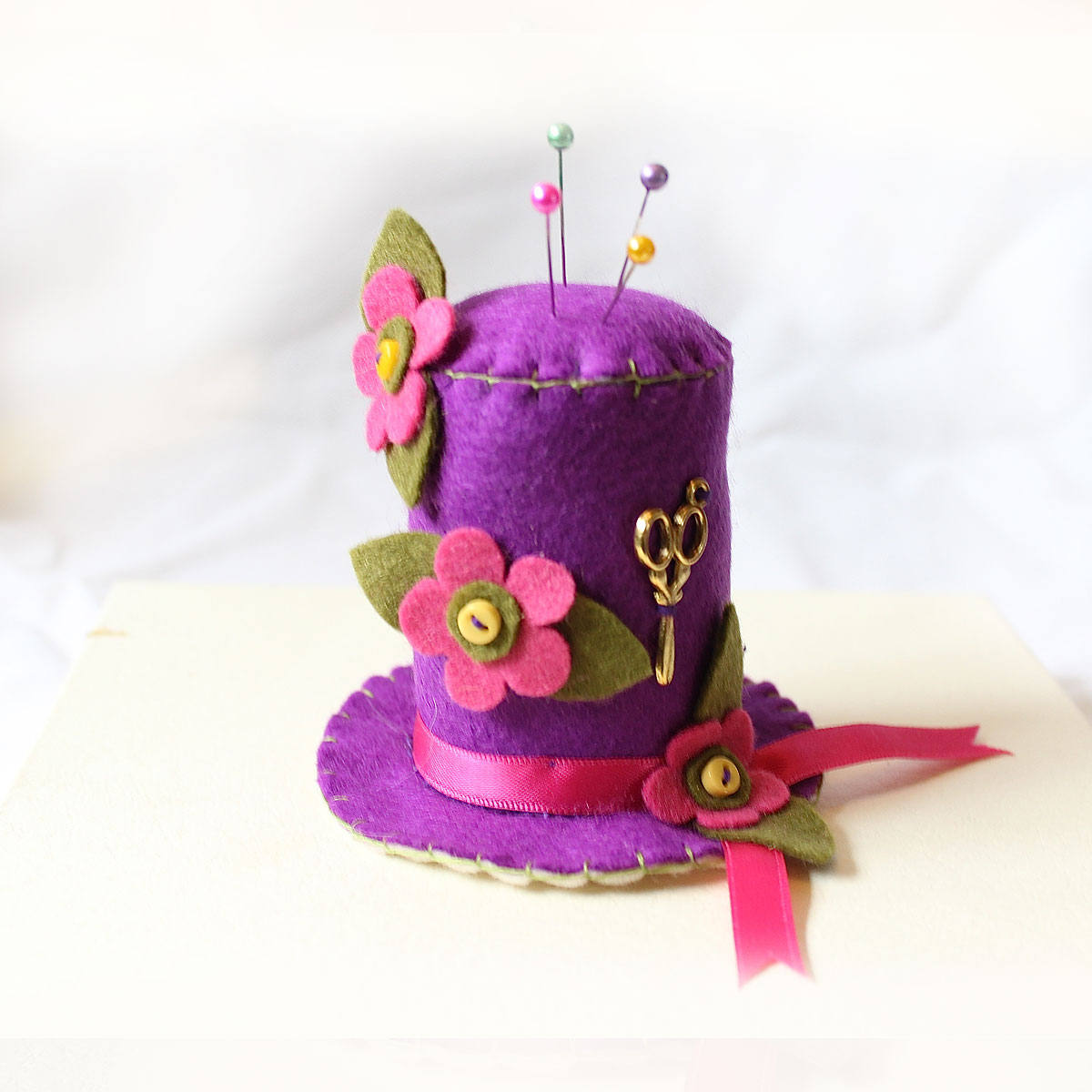 Handmade Felt Pincushion Hat: Purple & Pink Sewing Room Decor - Etsy UK