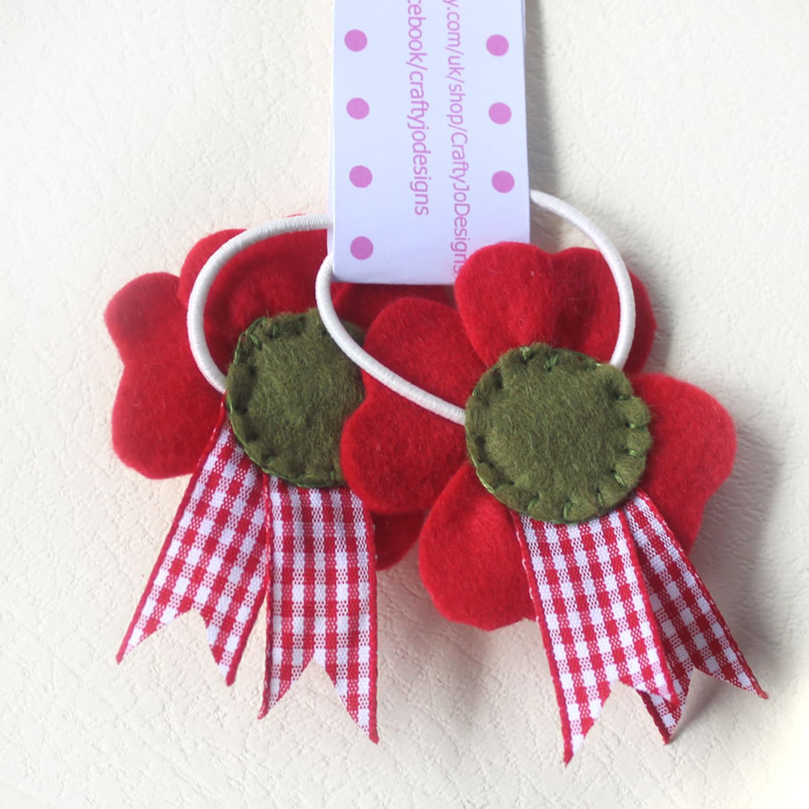 Red Flower Hair Bobbles Felt Pigtail Holders With Strawberry | Etsy