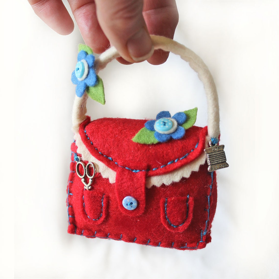 Red Felt Handbag Pincushion for a Crafty Mom Sewing | Etsy