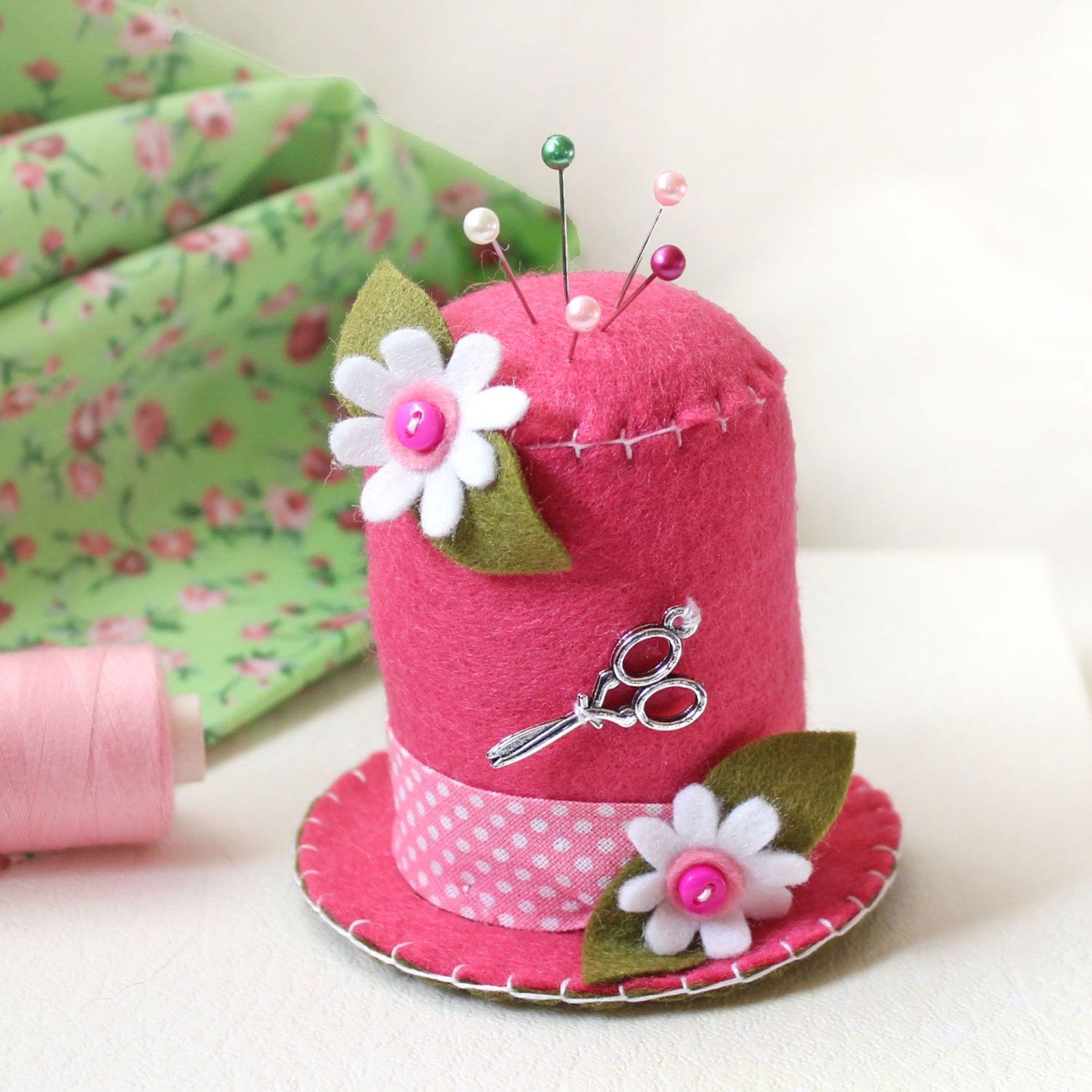 Pink Felt Pincushion, Top Hat Pin Cushion Sewing Gift, Cottage Core ...