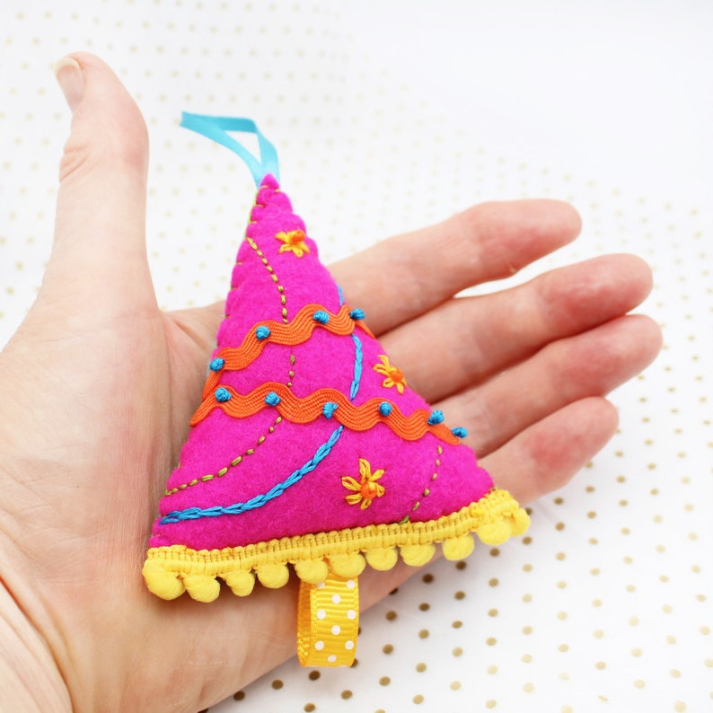 Colourful Christmas Tree, Hand Embroidered Felt Decoration: Kitsch ...