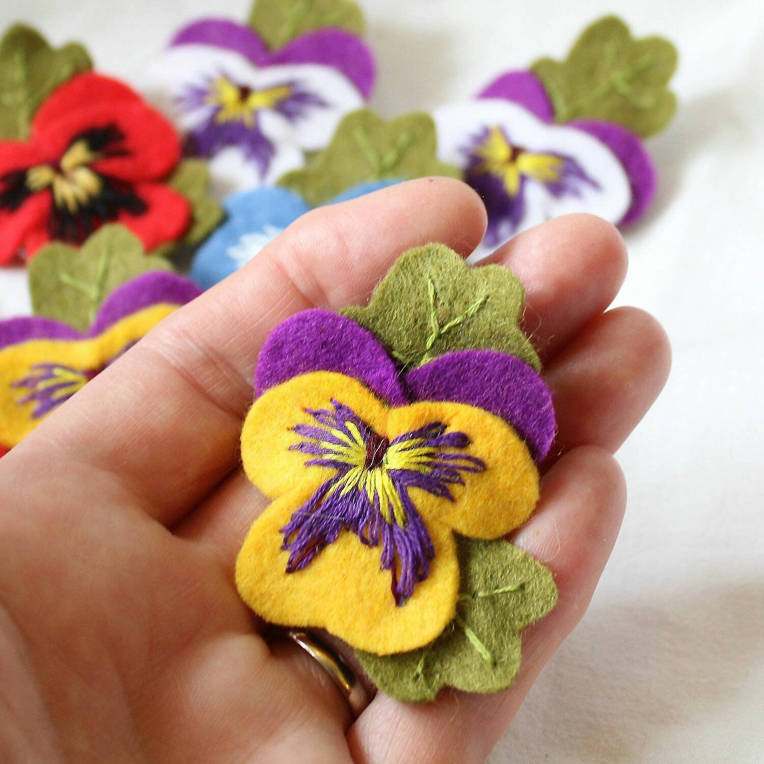 Pansy Brooches, Hand Embroidered Felt Viola Brooch, Various Colours - Etsy