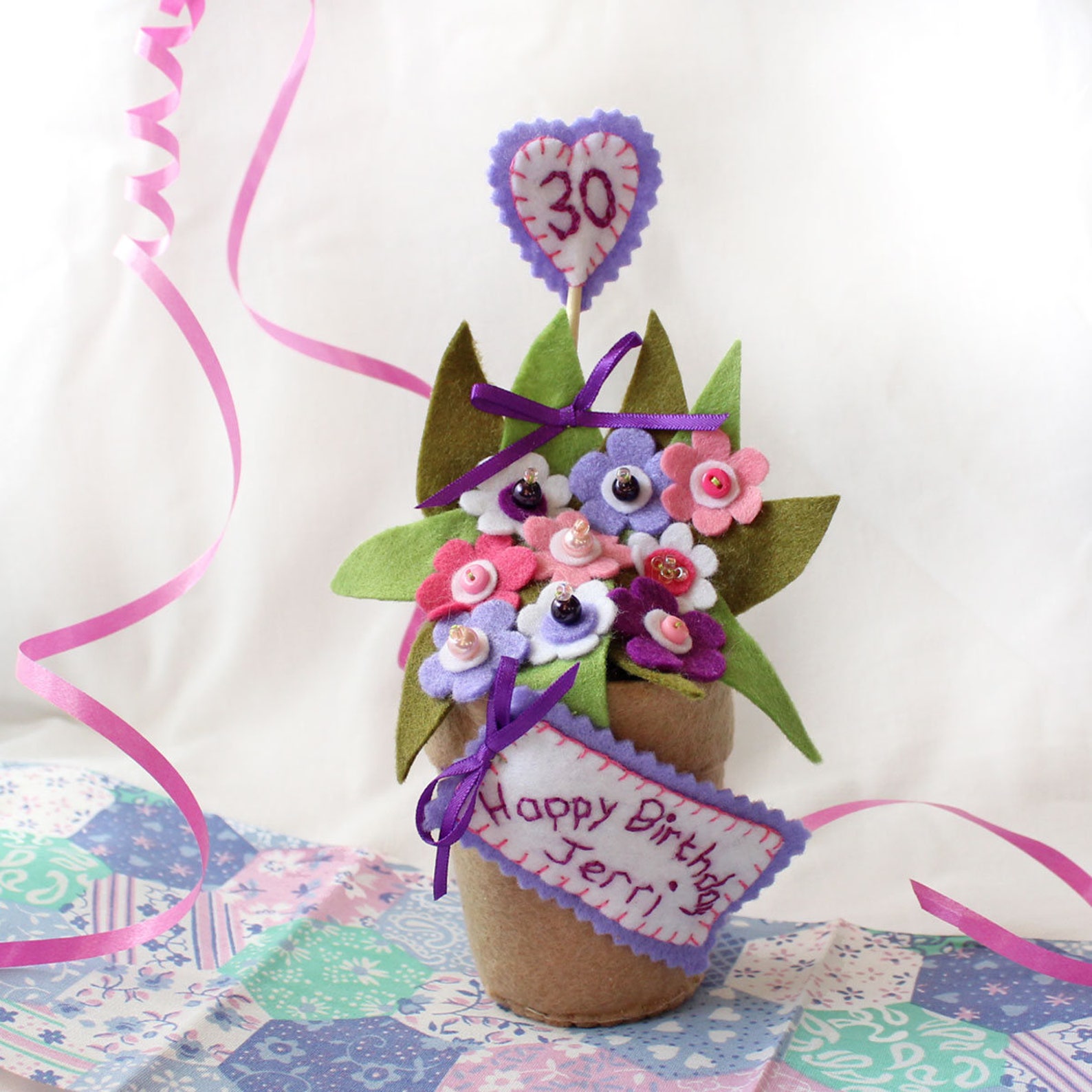 30th Birthday Gift for Her Felt Flowers Plant Pot for 30 | Etsy