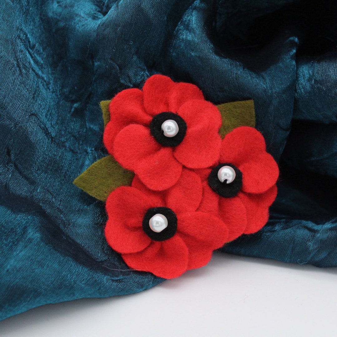 Poppy Brooch, Trio of Red Felt Poppies 3 Inch Pin, Bright Flower ...