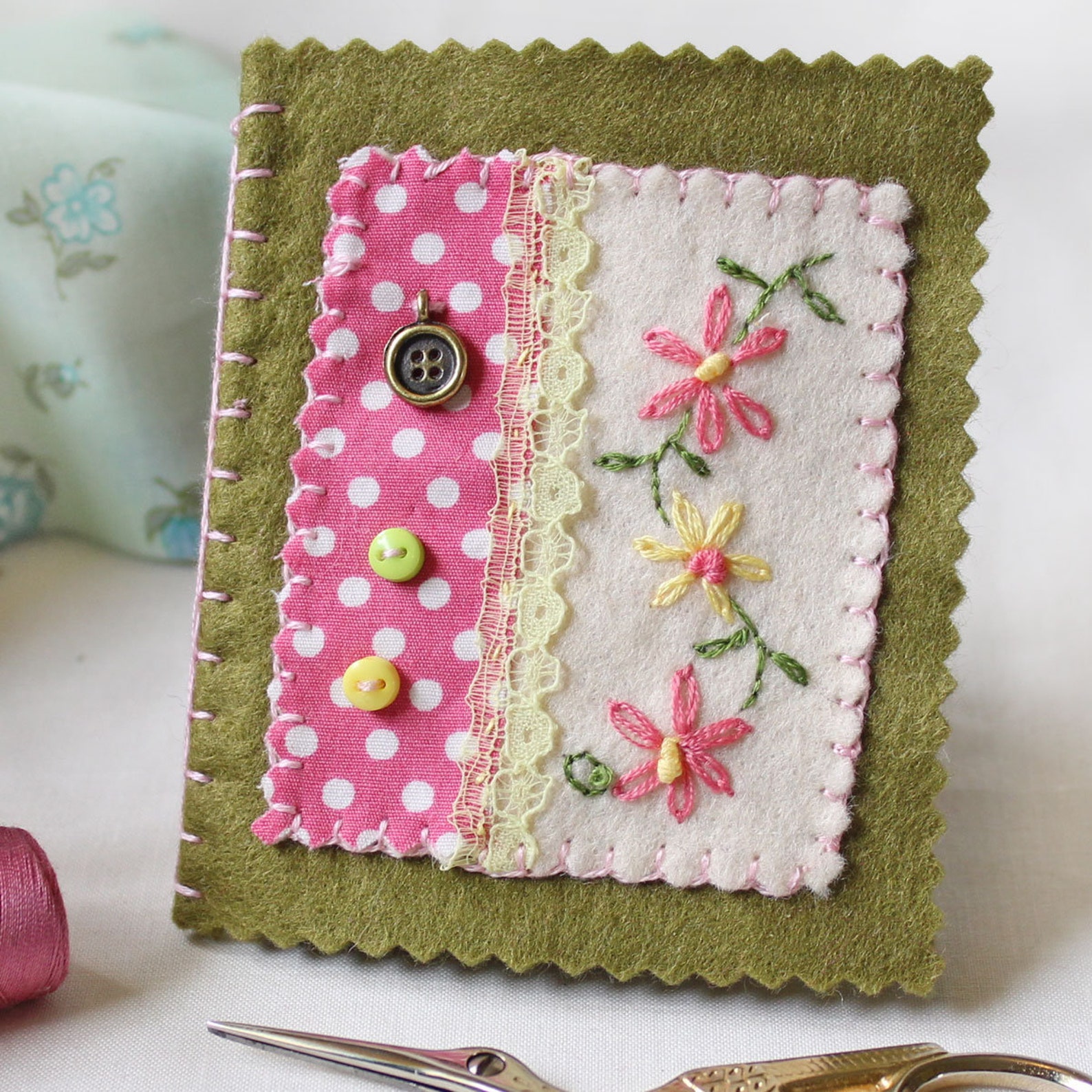 Sewing Needle Case Green Felt Needle Book With Hand - Etsy