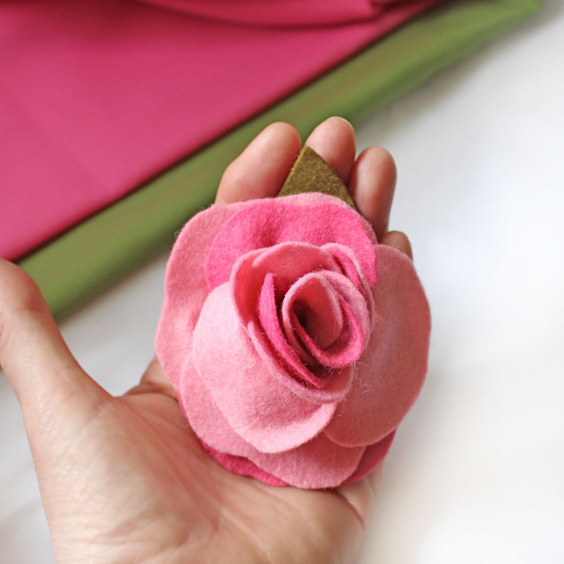 Pink Rose Felt Brooch English Rose Brooch Corsage in Dark and - Etsy