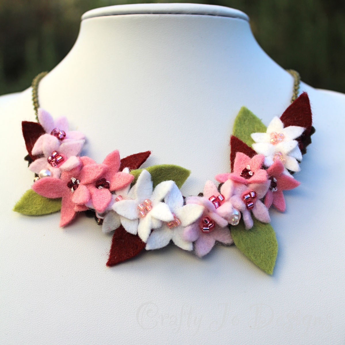 Spring Necklace, Pink Cherry Blossom Felt Bib Necklace, Flower Cluster ...