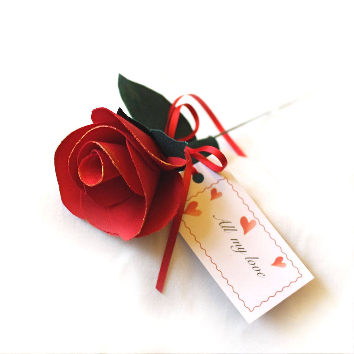 Single Red Rose With Personalised Message Hand Painted Cotton | Etsy