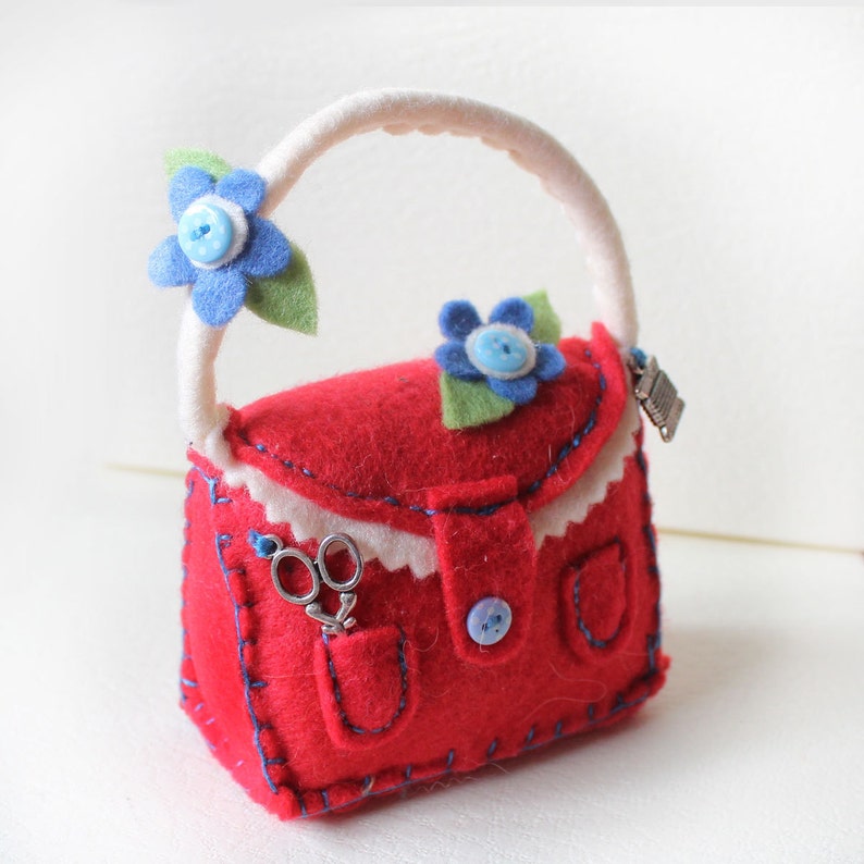 Red Felt Handbag Pincushion for a Crafty Mom Sewing | Etsy