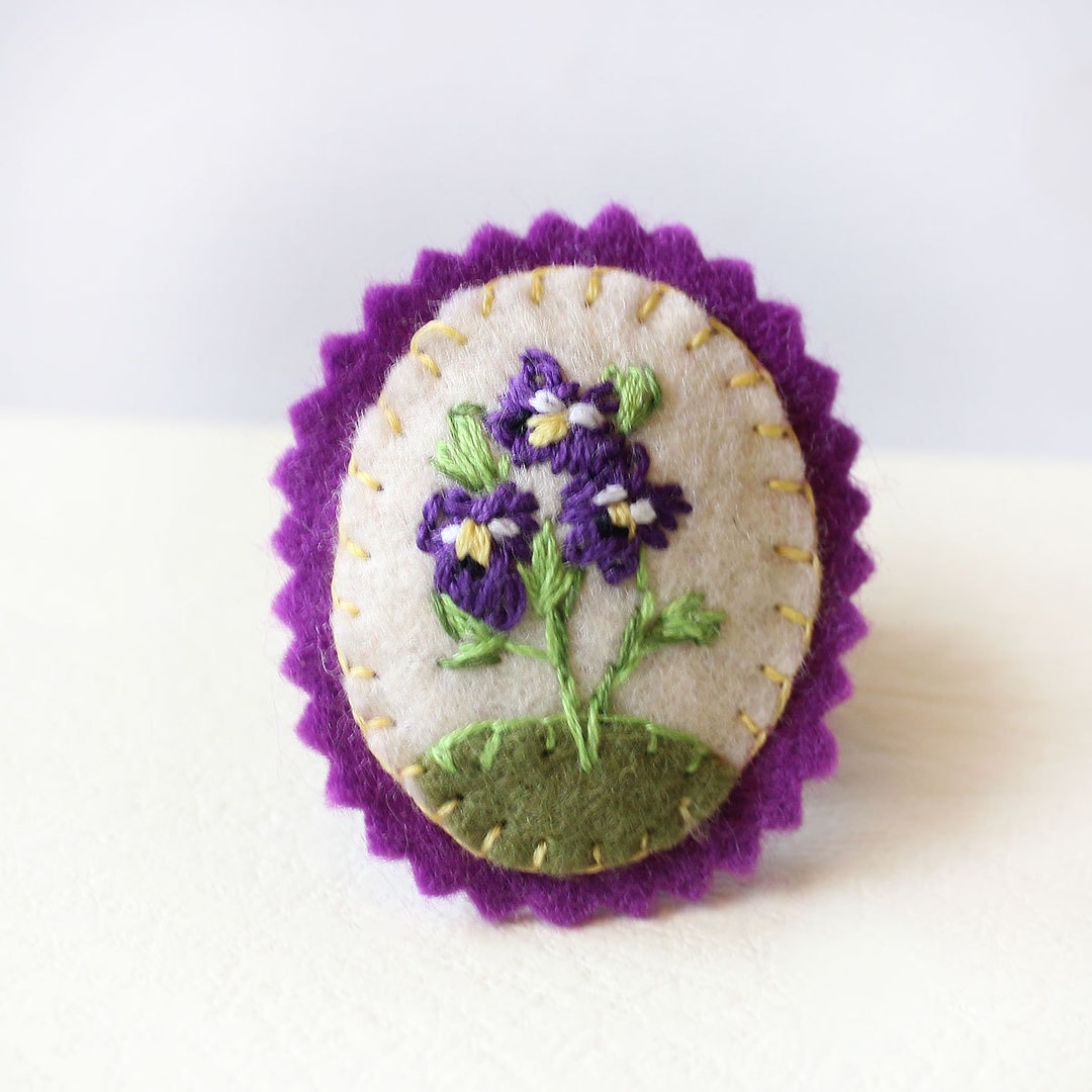 Pansy Brooch, Small Felt Brooch With Purple Pansies, Hand Embroidered ...