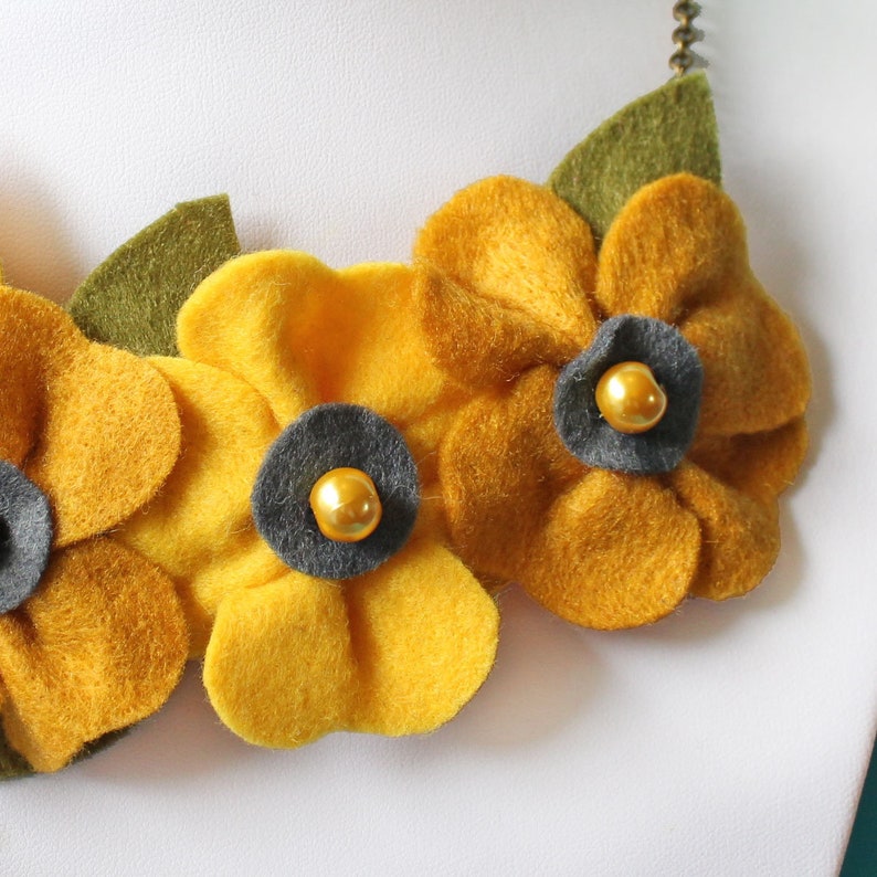 Mustard Yellow Statement Necklace Felt Poppy Flower Jewellery - Etsy