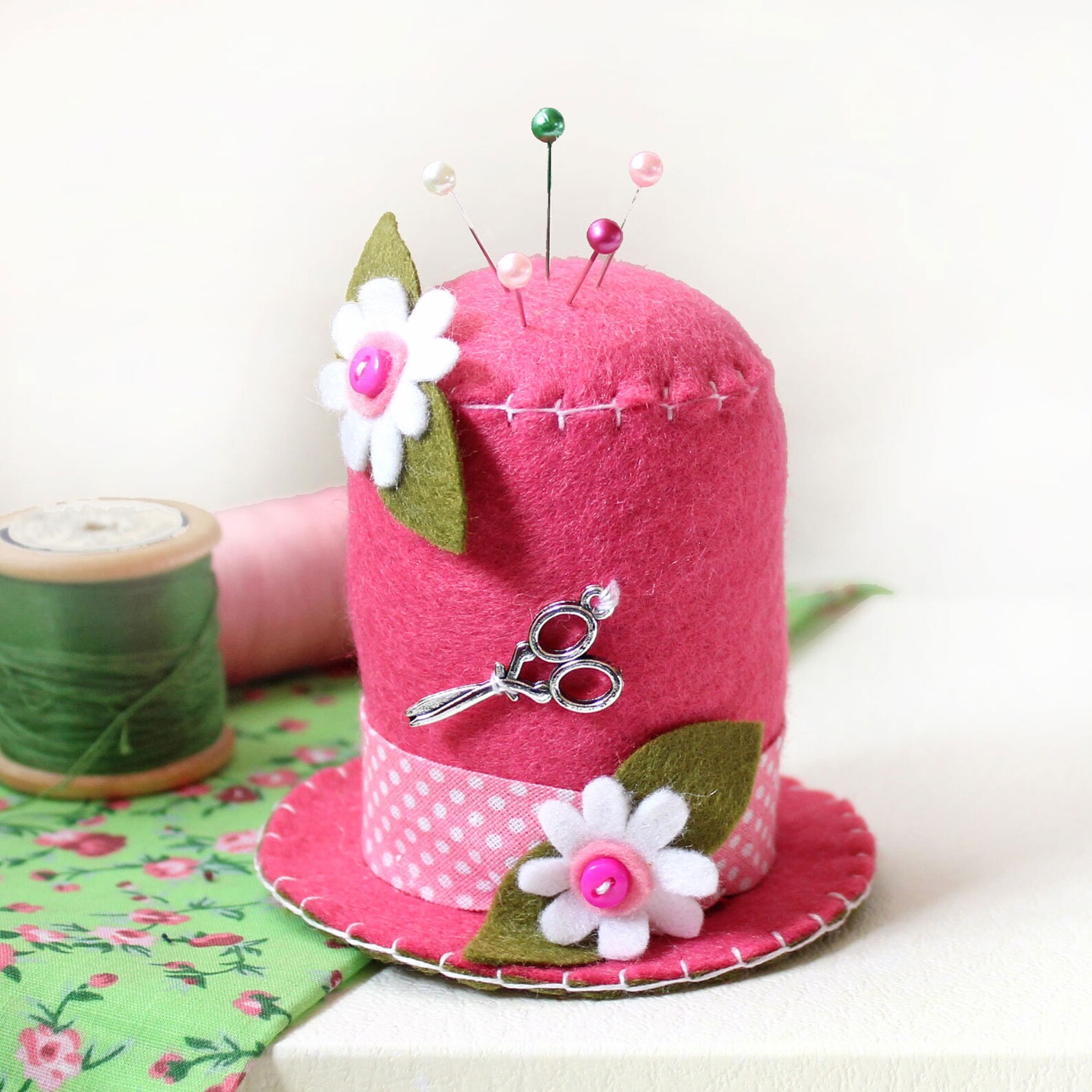 Pink Felt Pincushion, Top Hat Pin Cushion Sewing Gift, Cottage Core ...