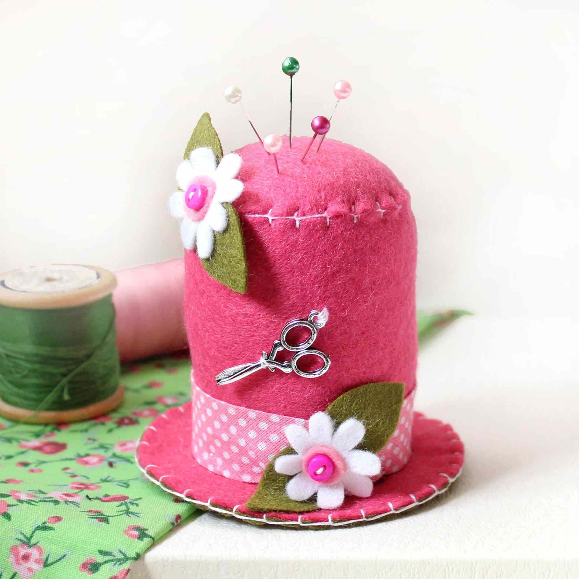 Pink Felt Pincushion, Top Hat Pin Cushion Sewing Gift, Cottage Core ...