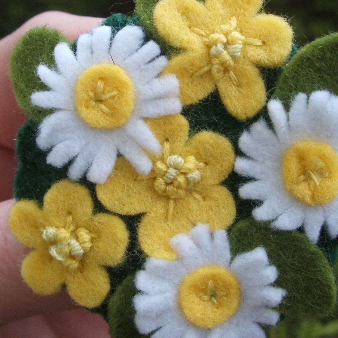 Buttercup and Daisy Flower Felt Brooch, Hand Embroidered Yellow and ...