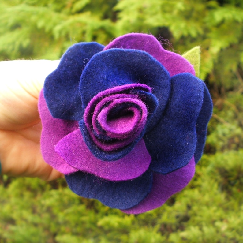Large Purple Rose Brooch Two Tone Deep Purple and Violet Felt | Etsy