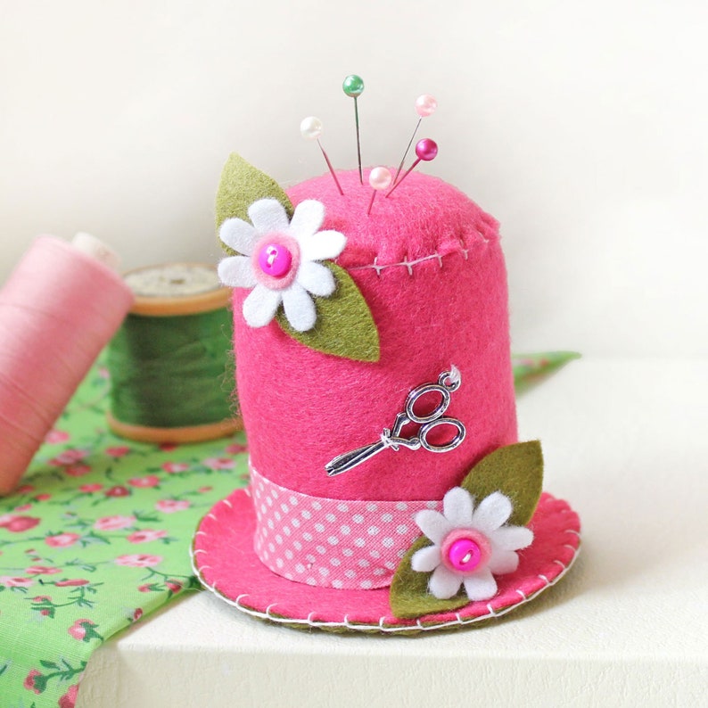 Pink Felt Pincushion, Top Hat Pin Cushion Sewing Gift, Cottage Core ...