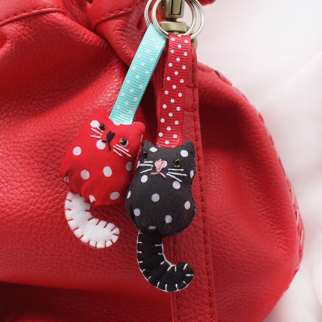 Cute Cat Key Ring, Polka Dot Cats Bag Charm, Single or Set of Two - Etsy