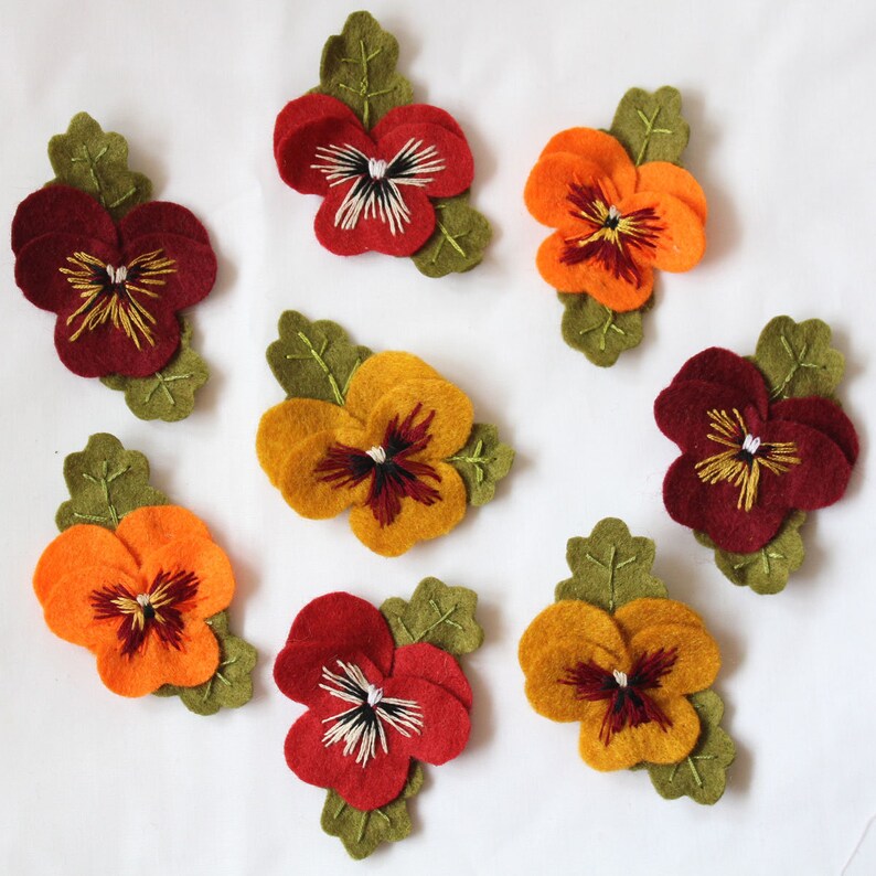 Autumn Pansy Brooches, Hand Embroidered Felt Viola Flower Brooch - Etsy ...
