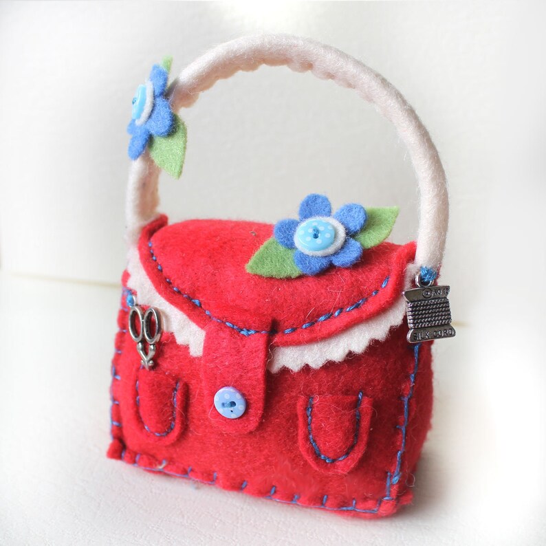 Red Felt Handbag Pincushion for a Crafty Mom Sewing - Etsy