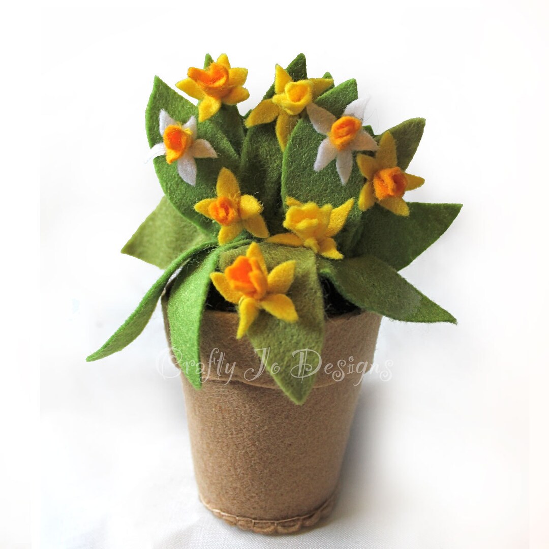 Felt Daffodil Pot, Spring Wedding, Flower Pot Felt Ornament, Easter ...