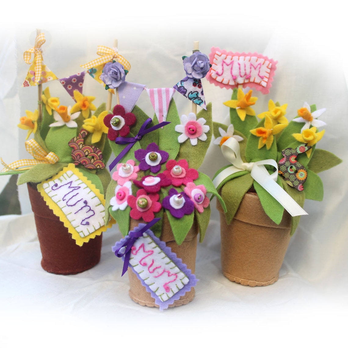 Felt Daffodil Pot Spring Wedding Flower Pot Felt Ornament - Etsy