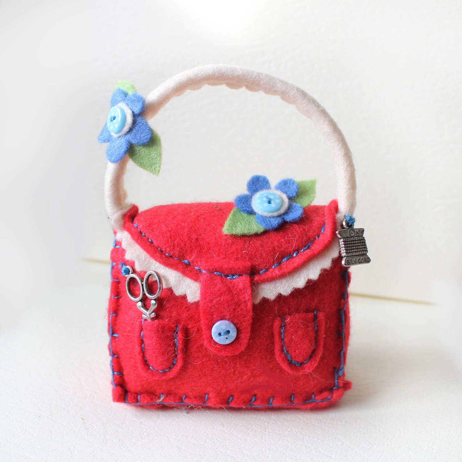 Red Felt Handbag Pincushion for a Crafty Mom Sewing | Etsy