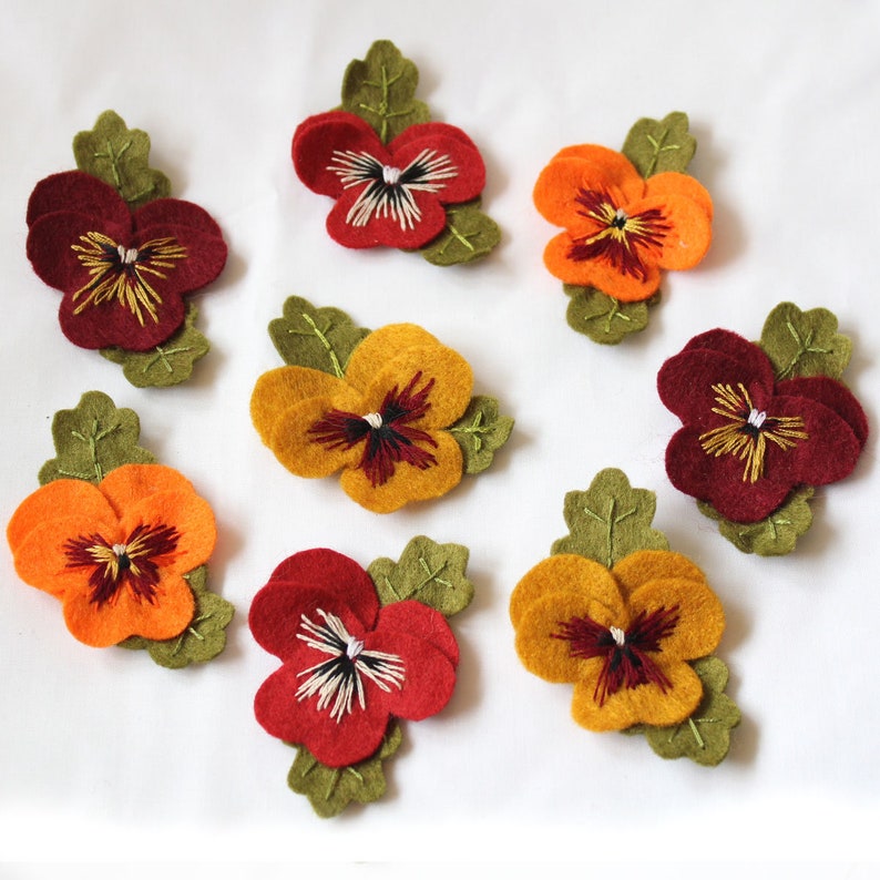 Autumn Pansy Brooches, Hand Embroidered Felt Viola Flower Brooch - Etsy ...