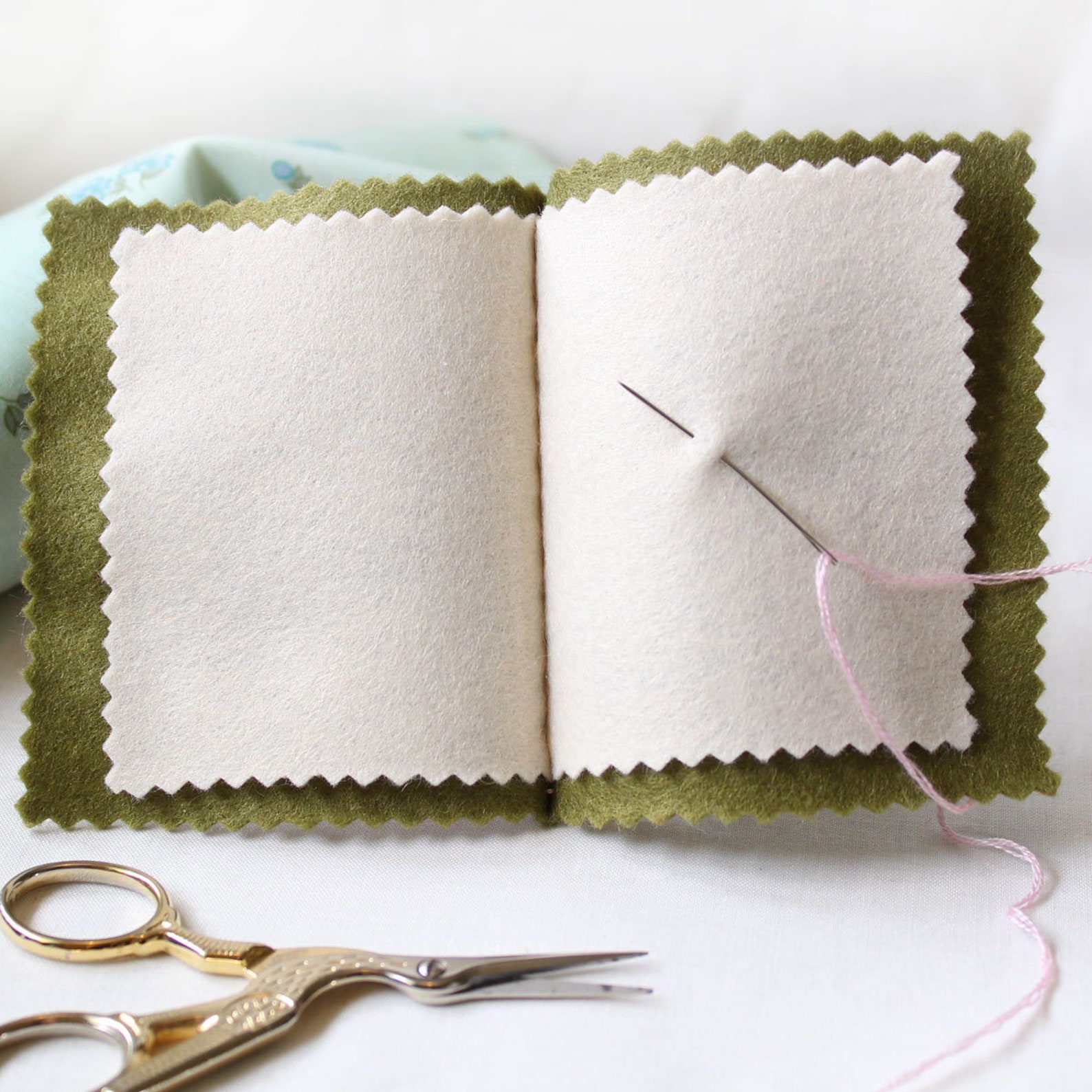 Sewing Needle Case Green Felt Needle Book With Hand - Etsy