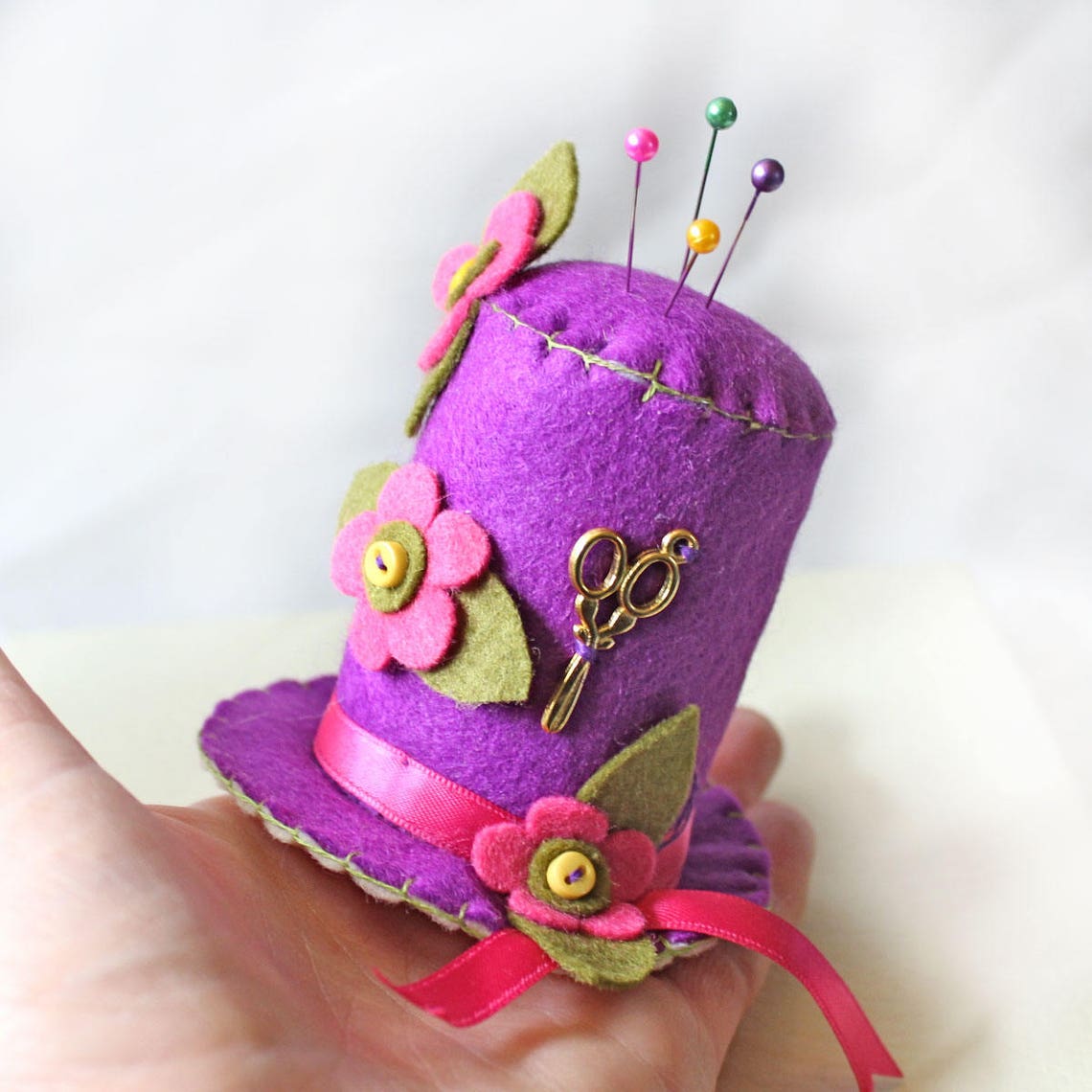 Handmade Felt Pincushion Purple and Pink Pin Cushion | Etsy UK