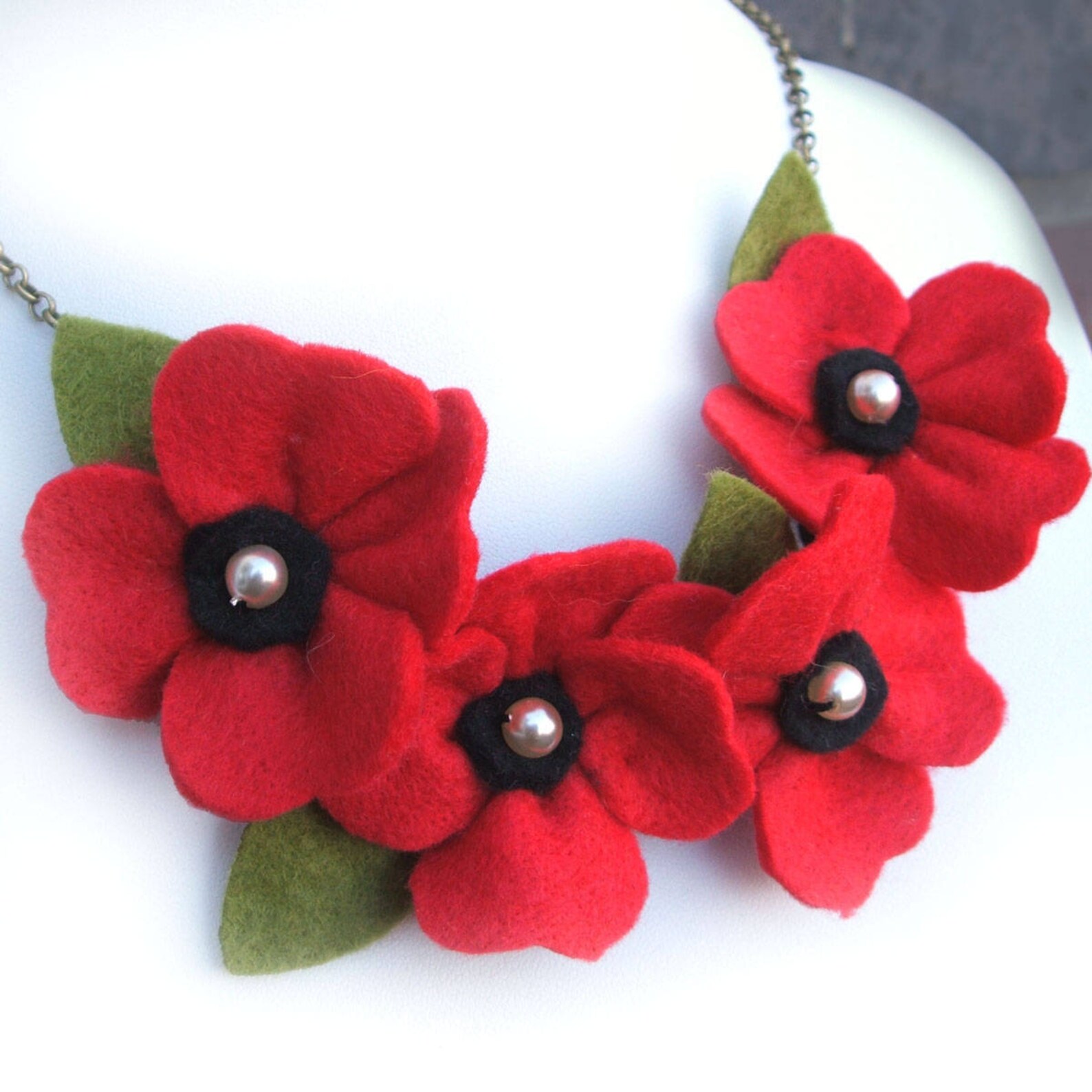 Poppy Necklace, Bright Red Felt Statement Jewellery, - Etsy