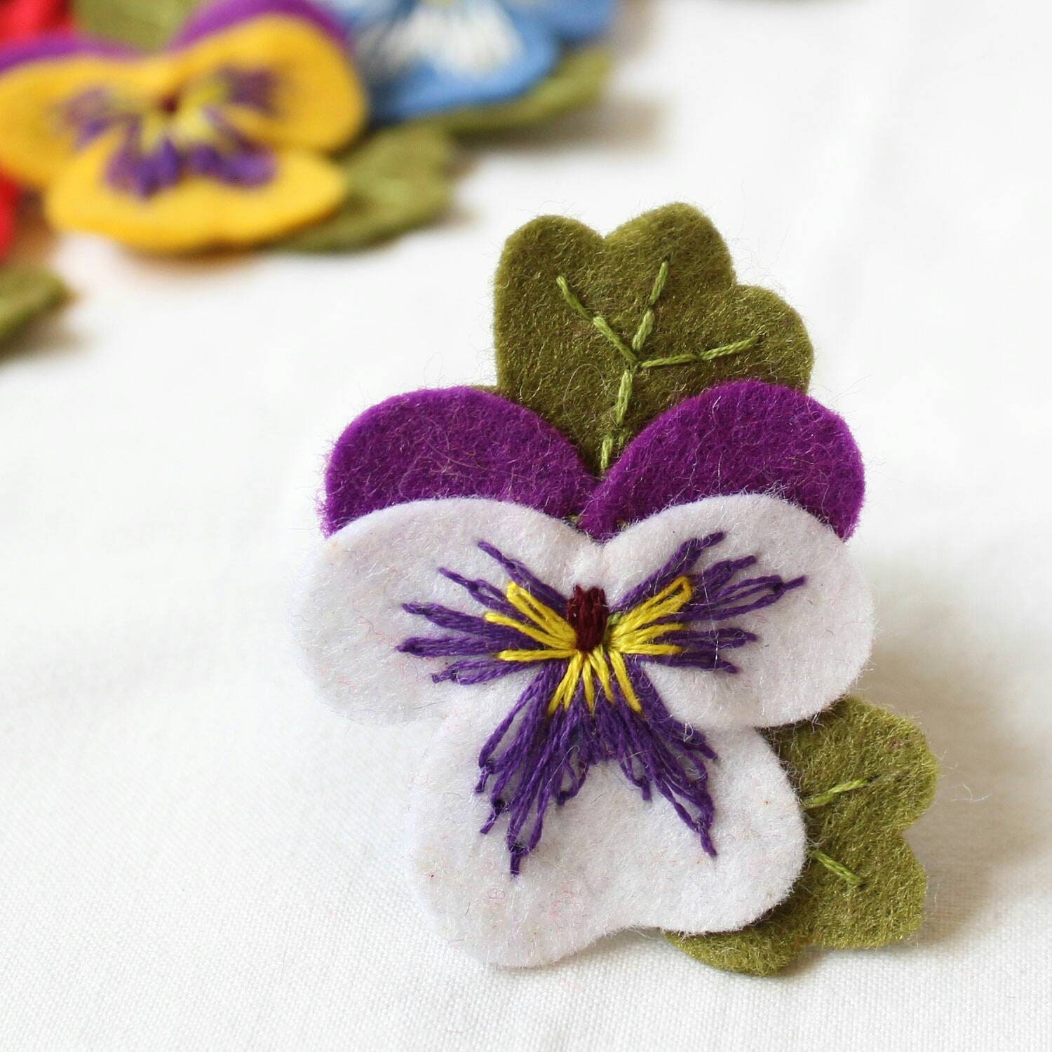 Pansy Brooches, Hand Embroidered Felt Viola Brooch, Various Colours - Etsy