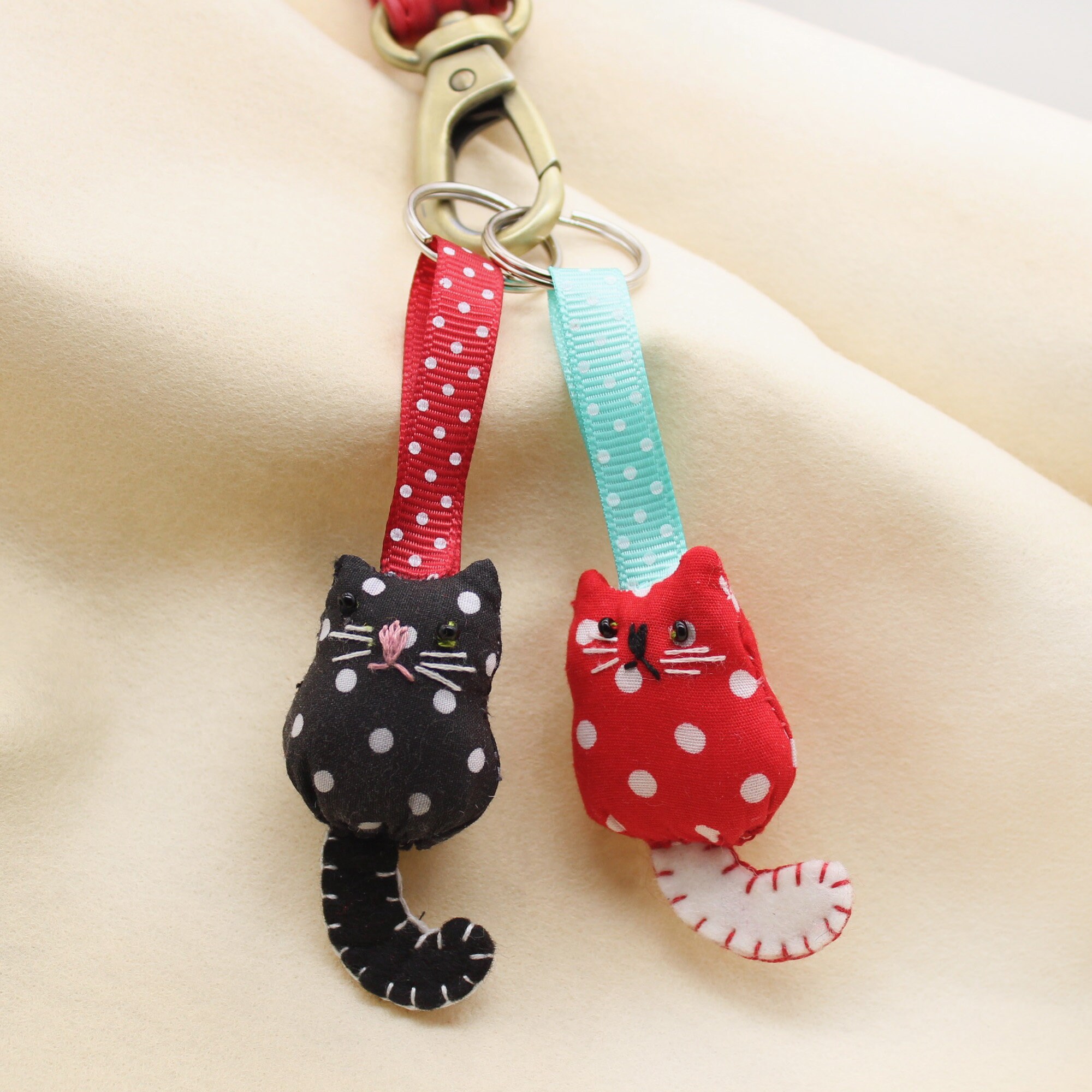 Polka Dot Cat Key Ring: Hand Sewn Bag Charm - Etsy