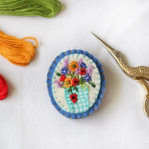 Hand Embroidered Wild Flowers Brooch With Marigolds, Poppies ...